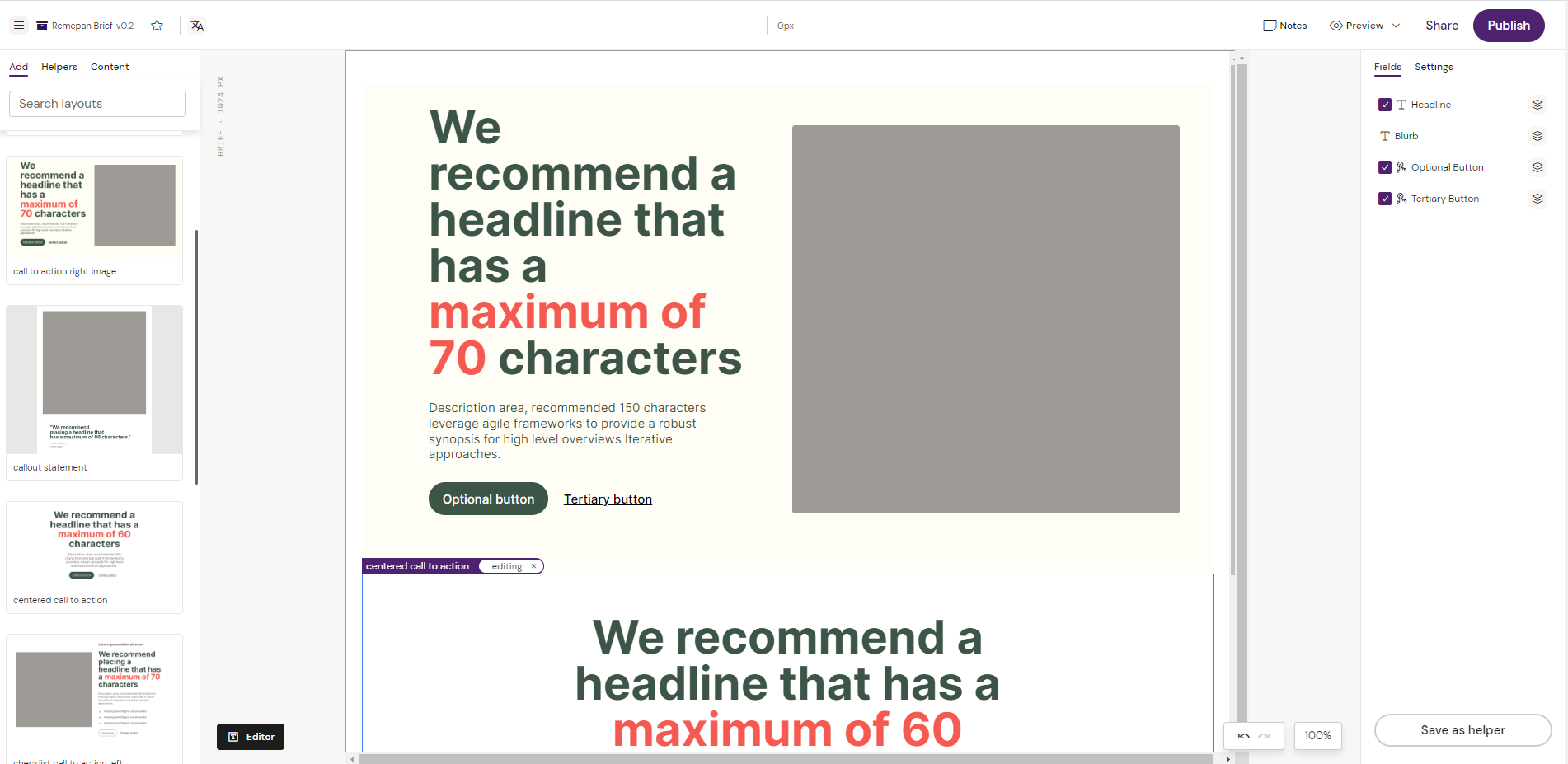 Editing Brief Content with Layouts